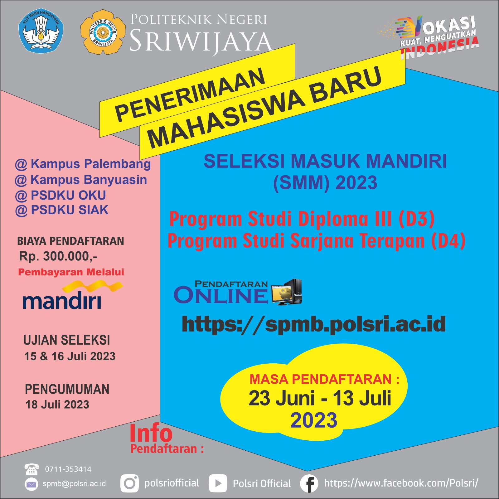 Seleksi Masuk Mandiri (SMM) Polsri 2023 – Teknik Mesin